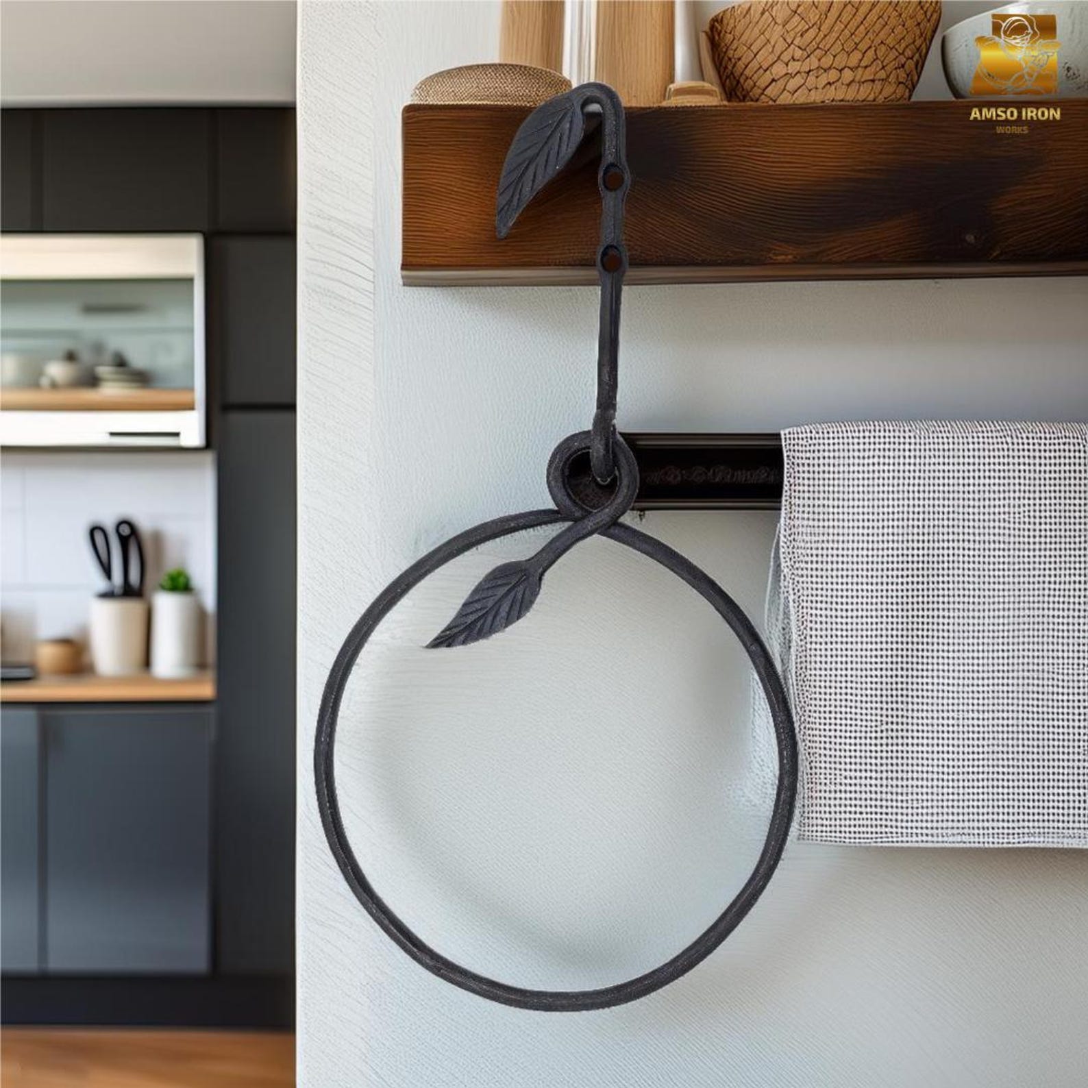 Hand Forged Wrought Iron Towel Rack Holder With Leaf Design, Rustic ...