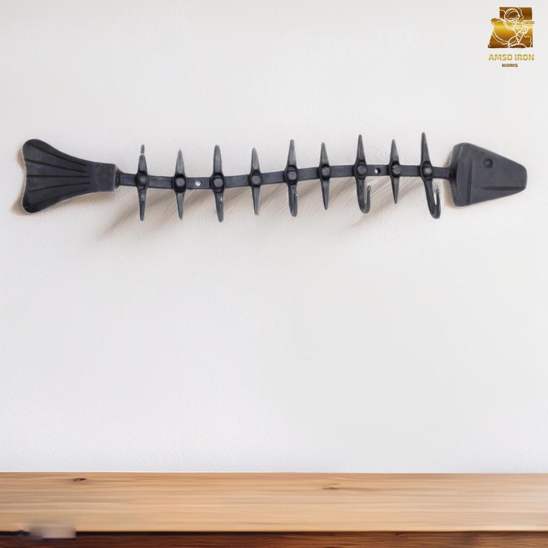 Hand Forged Iron Fish Coat Rack: Rustic Wall Hanger With 5 Hooks - Etsy