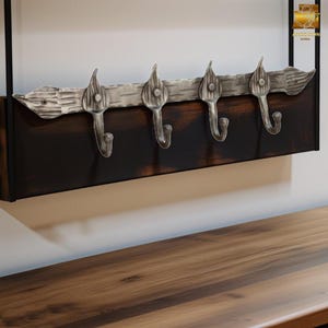 Hand Forged Iron Coat Rack 4-tier Leaf Design, Organic Blacksmith Wall ...