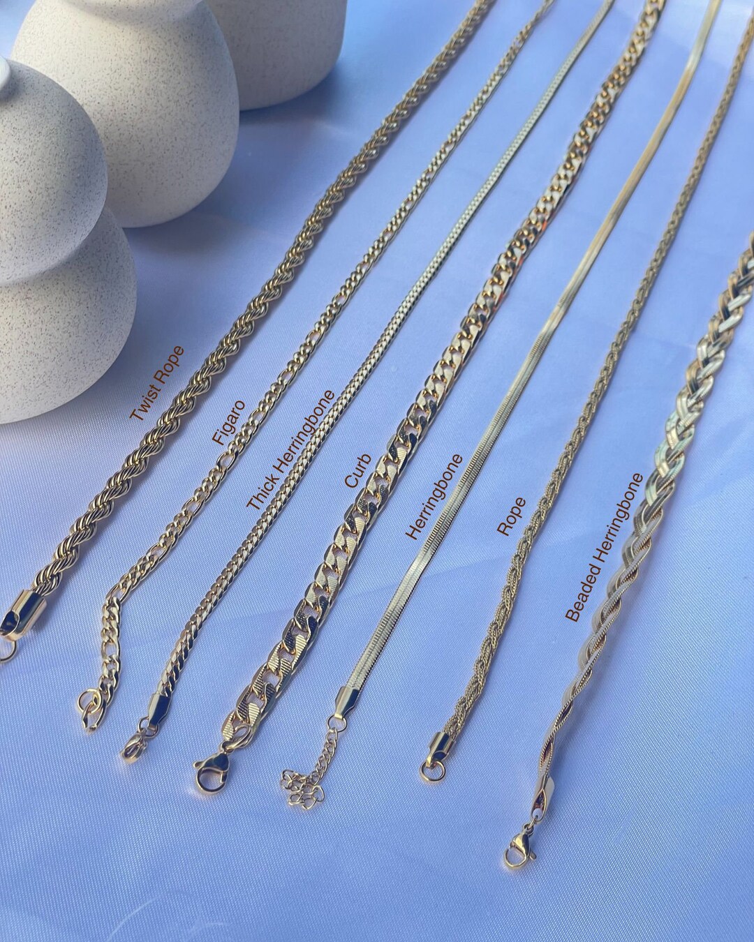 18K Gold Filled Chain Necklace,curb,figaro,rope Chain,herringbone, Gift ...