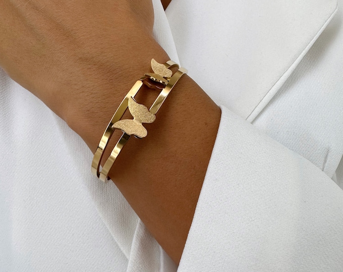 18K Gold Filled Butterfly Open Bangle, Cuff Bangle Bracelet for Women ...