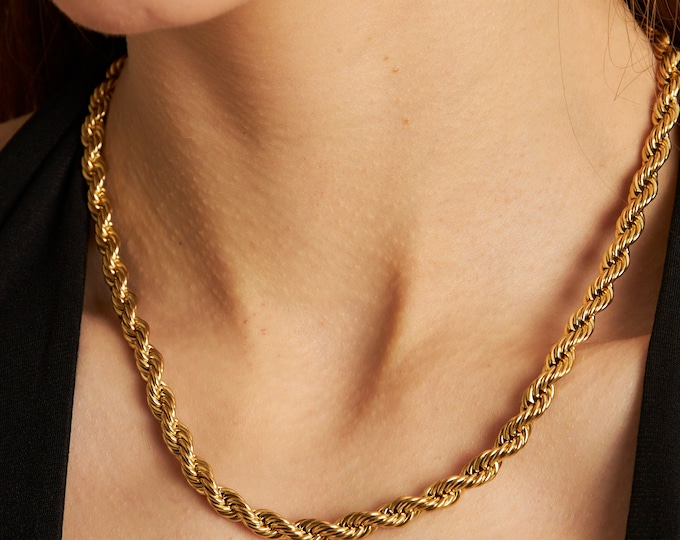 18K Gold Twisted Rope Chain Necklace • Gold Layering Necklace • Thick ...