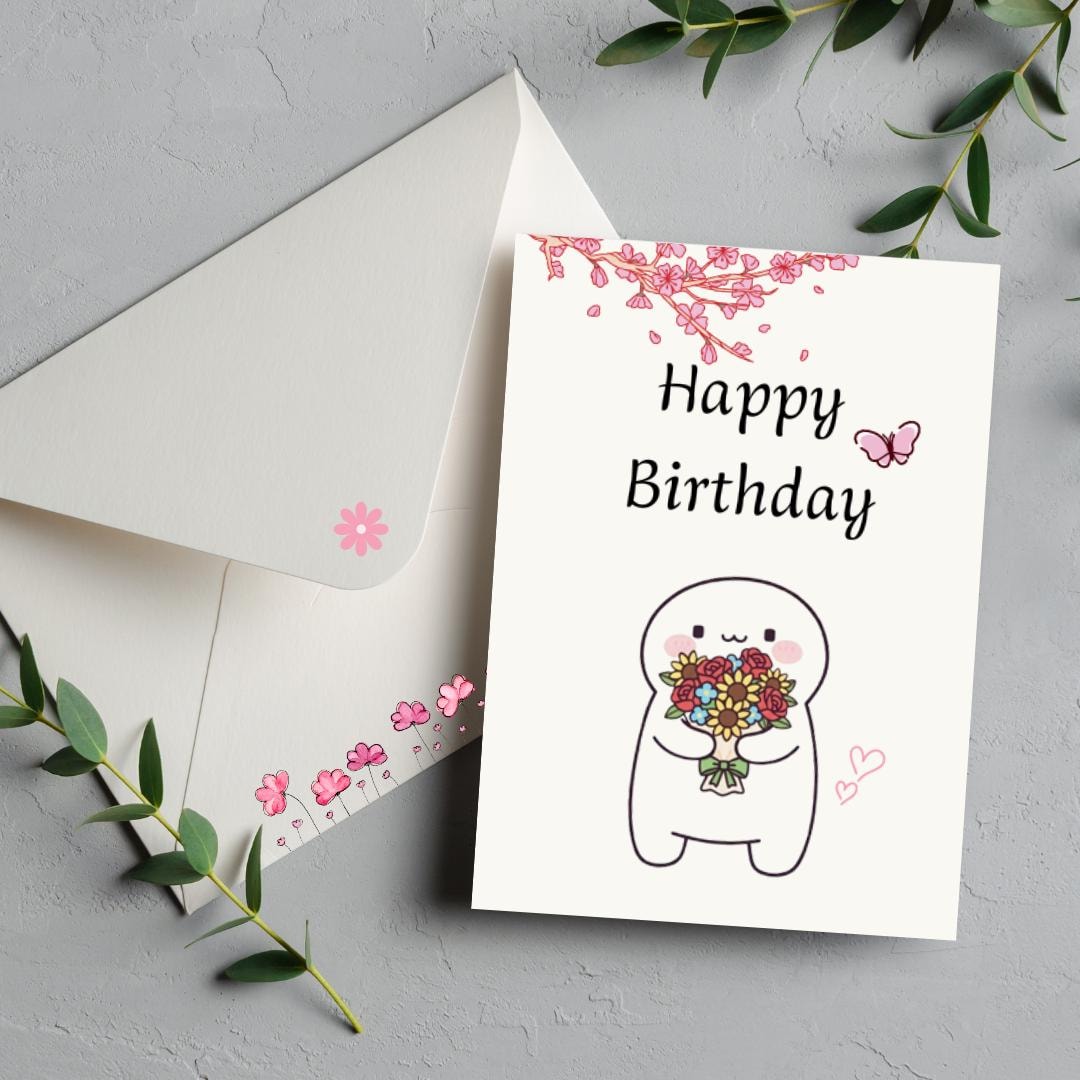 Cute Birthday Card Printable | Kawaii Milky Character Greeting Card ...