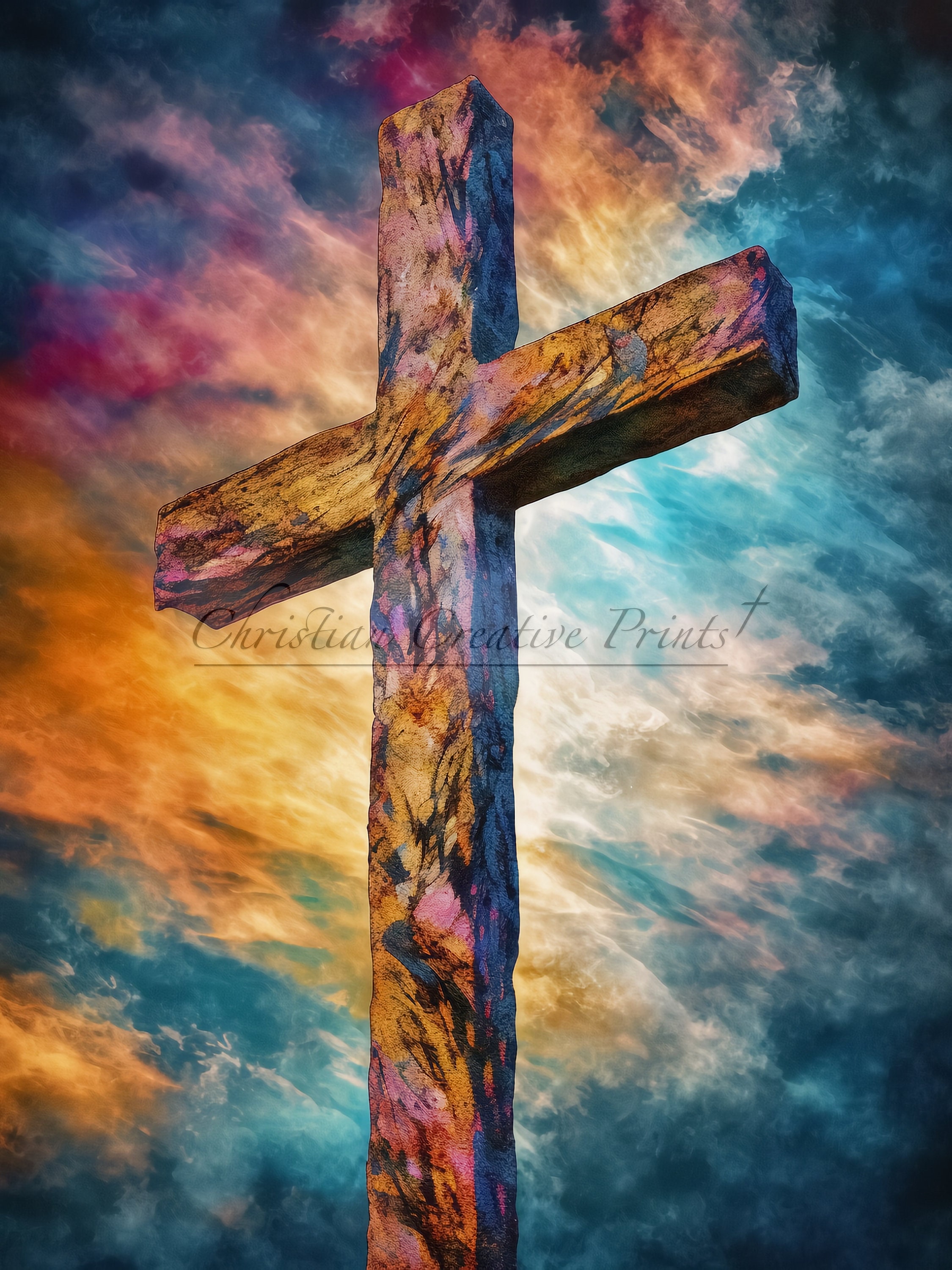 Colorful Cross Downloadable Print Digital Print Christian Artwork ...