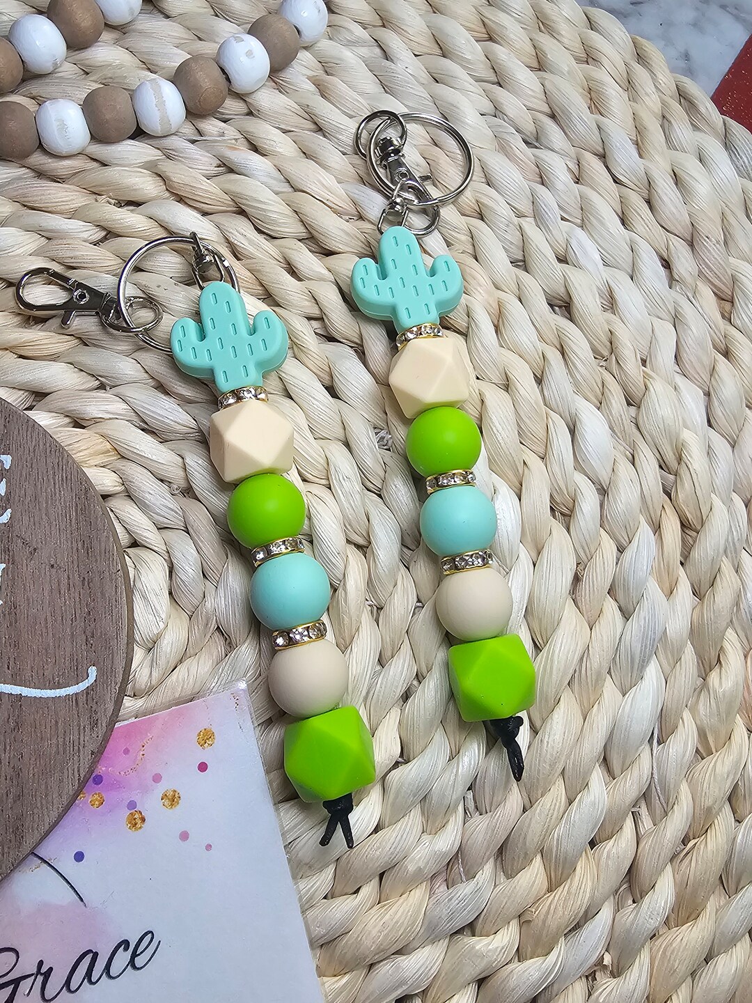 Elegant Beaded Cactus Floral Keychain Accessorie. - Etsy