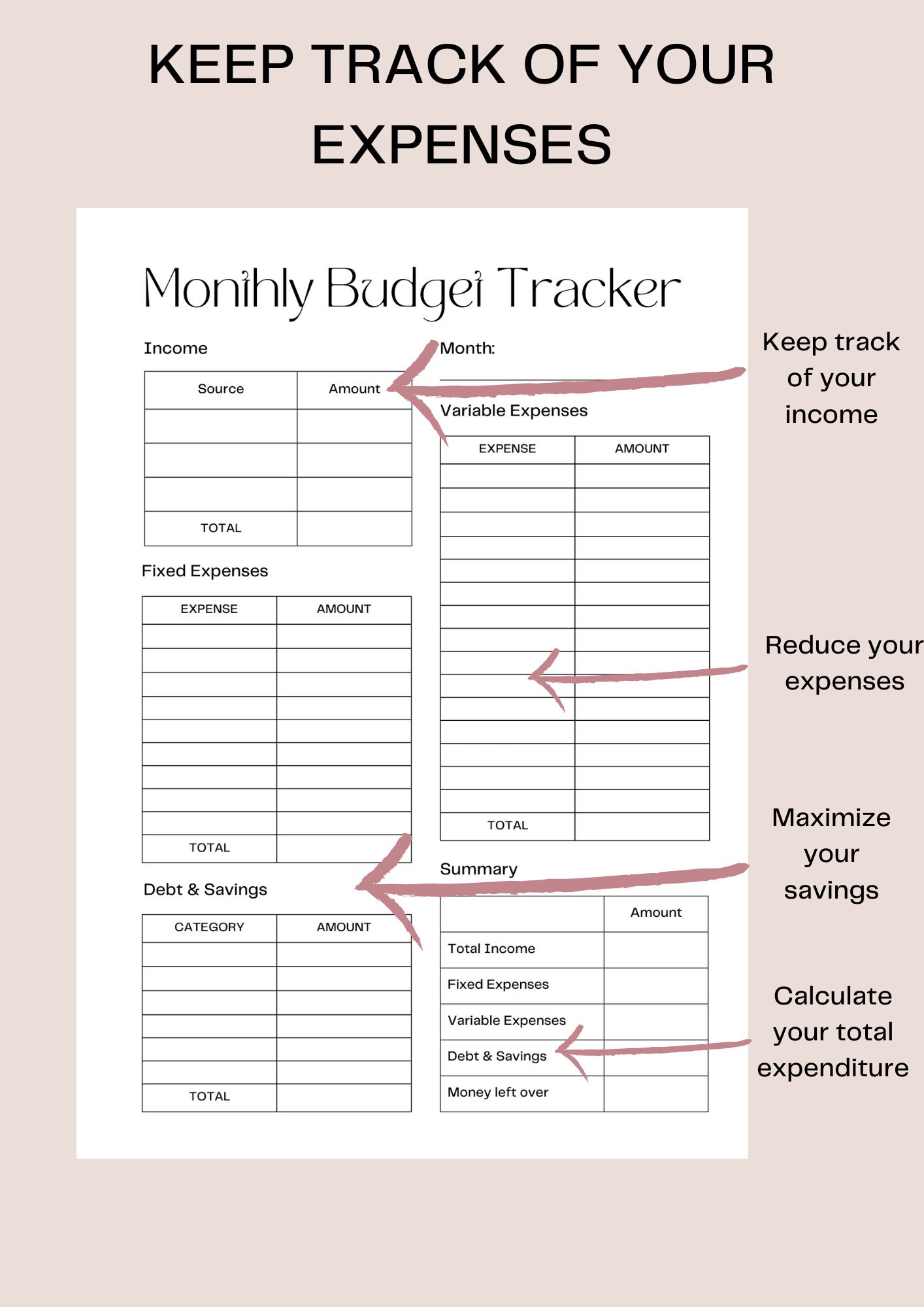 Minimalist Budget Tracker Printable PDF, Budget Planner, Budget ...