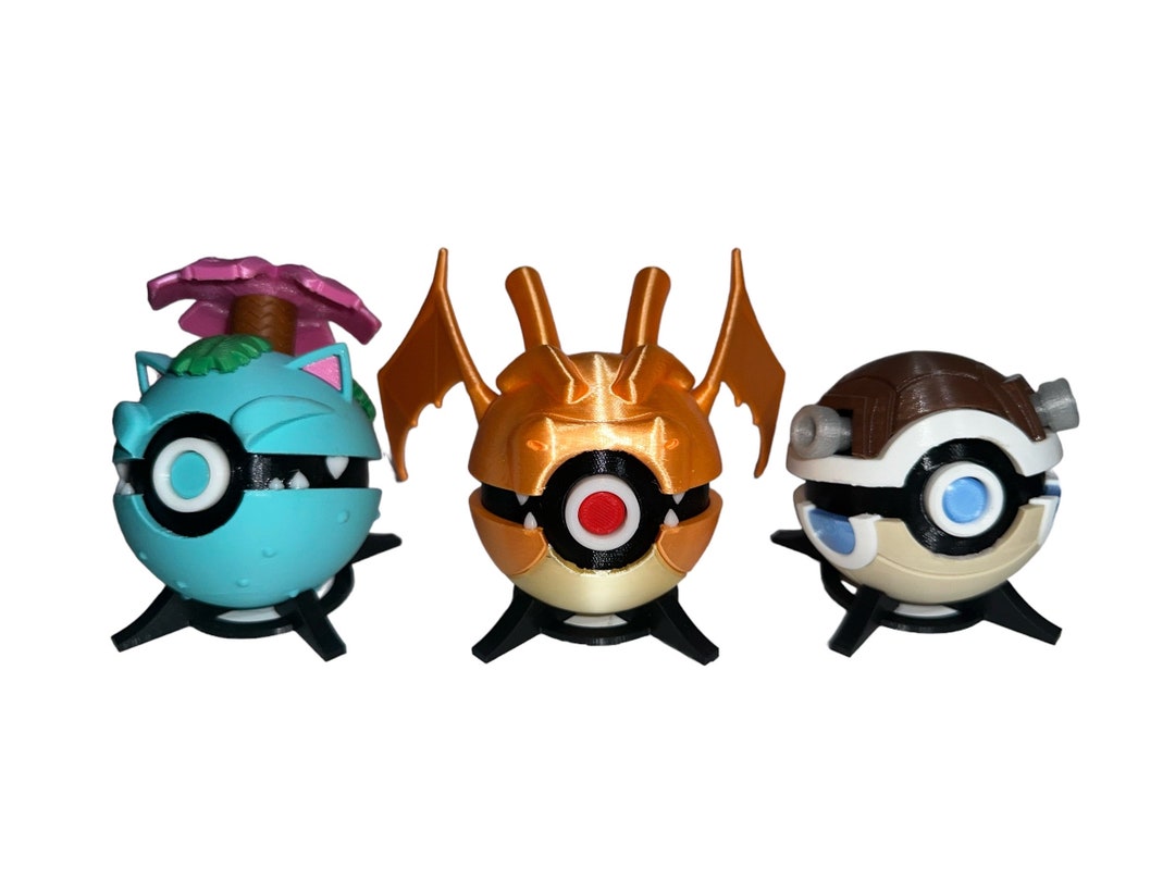 Pokemon Starter Evolution Pokeballs - 3D Printed With Small Stand - Etsy