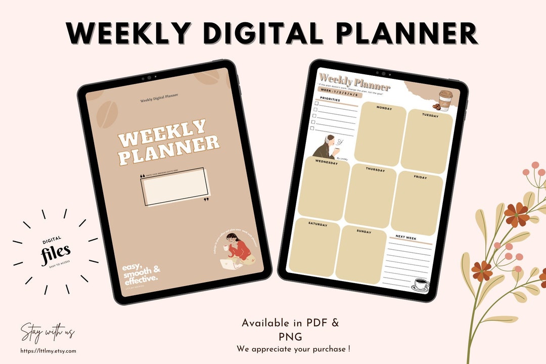 Coffee Latte-themed Weekly Digital Planner - Etsy