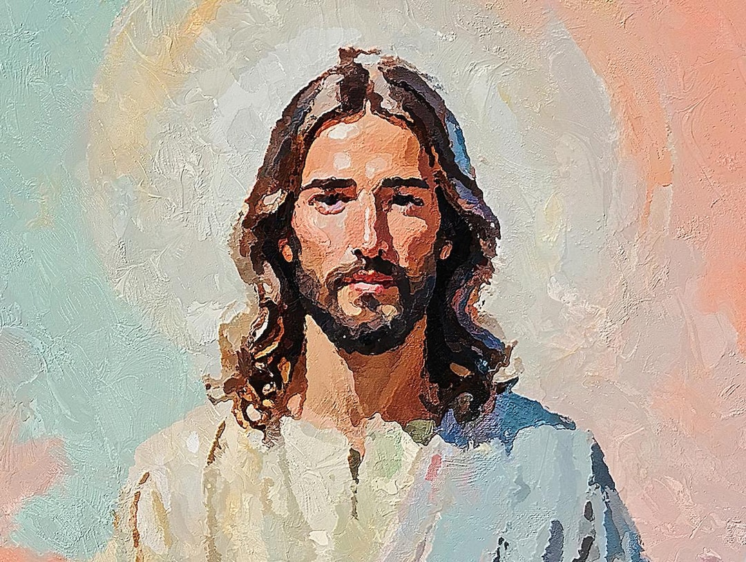 Pastel Colors Jesus Portrait Printed Canvas - Biblical Christian Art - Etsy