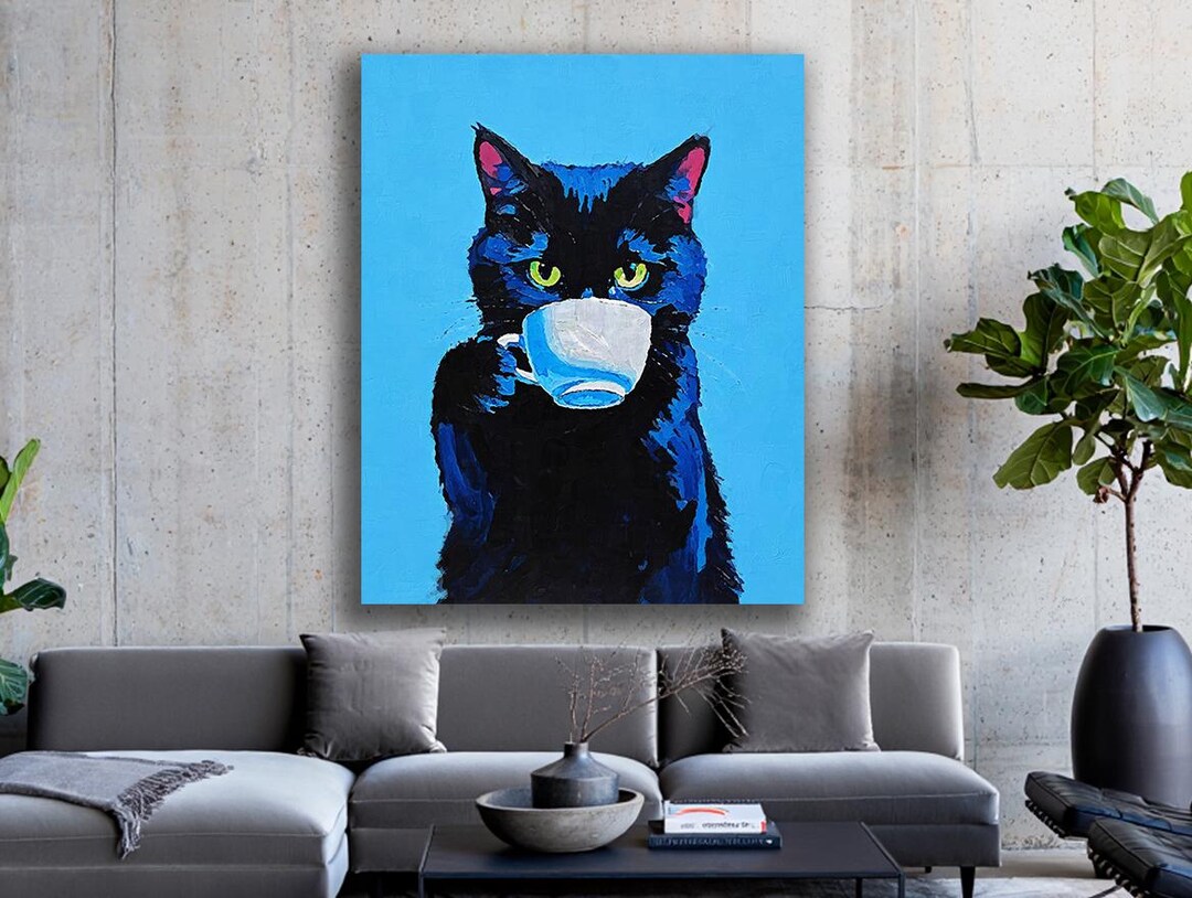 Charming Black Cat Coffee Canvas Print - Perfect Kitchen Decor Gift ...
