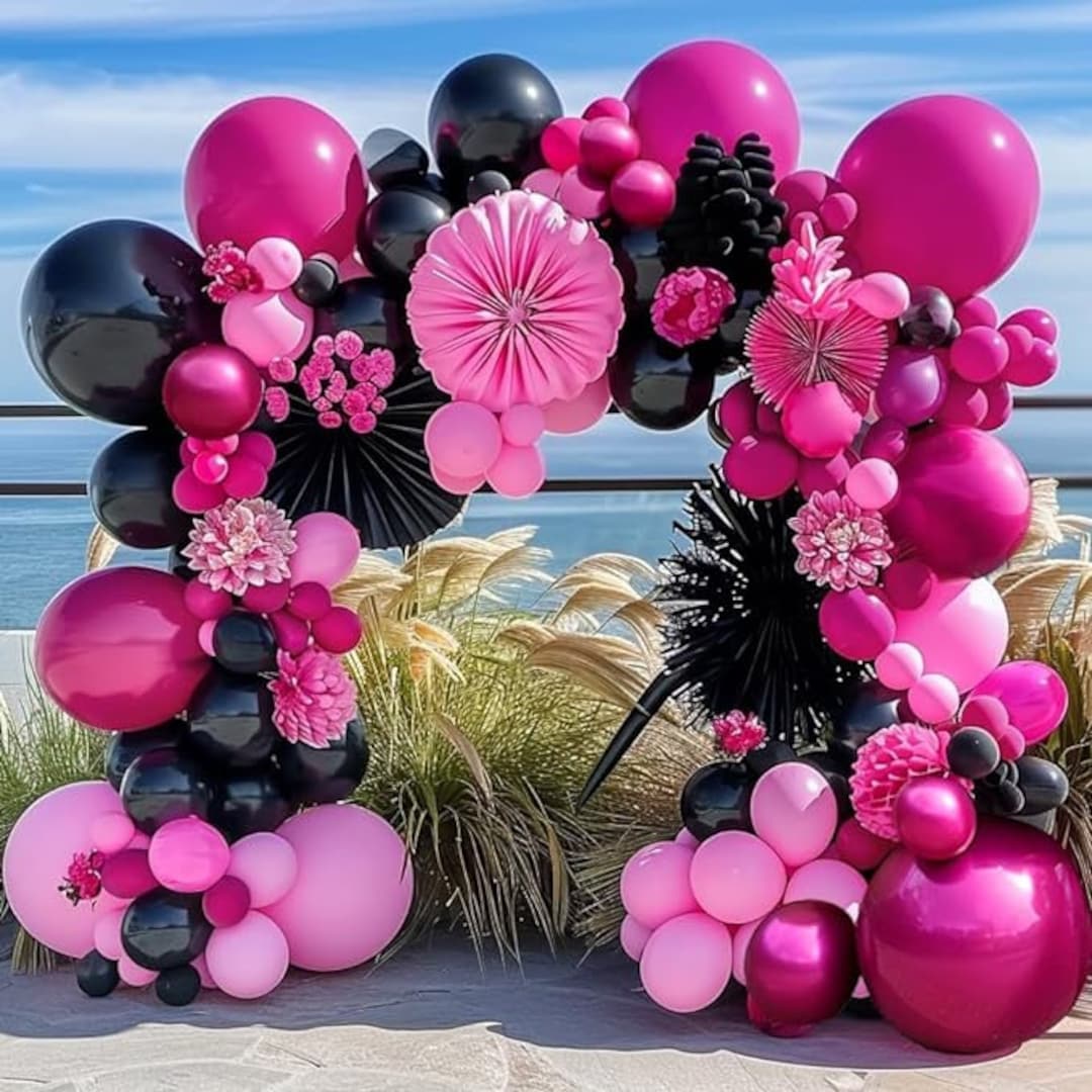 Pink and Black Balloon Hot Pink and Black Balloon Garland Double ...