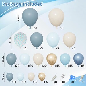 172pcs Dusty Blue Balloons Arch Garland Kit, Dusty Baby Pastel Blue Chrome Gold Blue Sand White ...