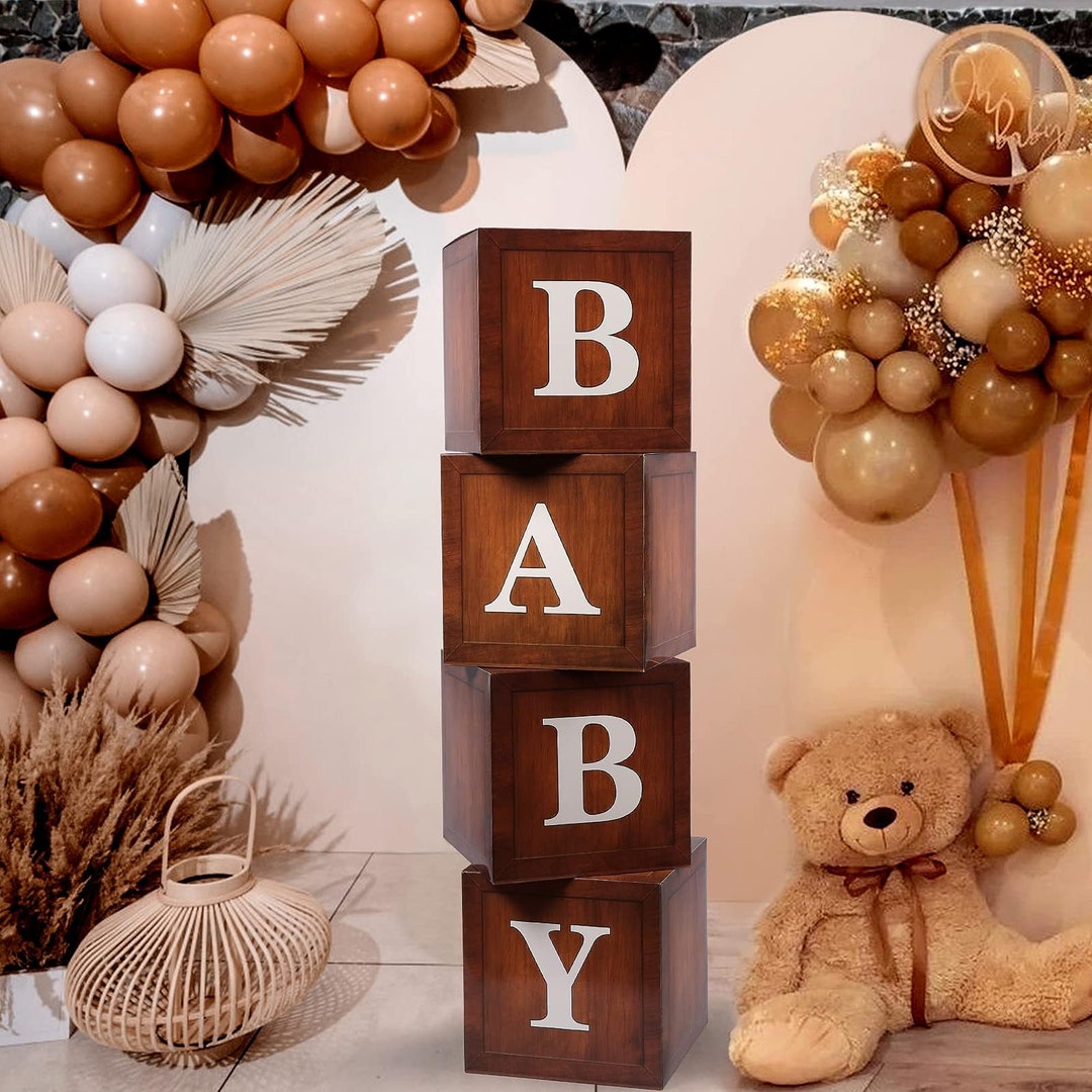 Baby Boxes With Letters for Baby Shower 4pcs Grain Wood - Etsy
