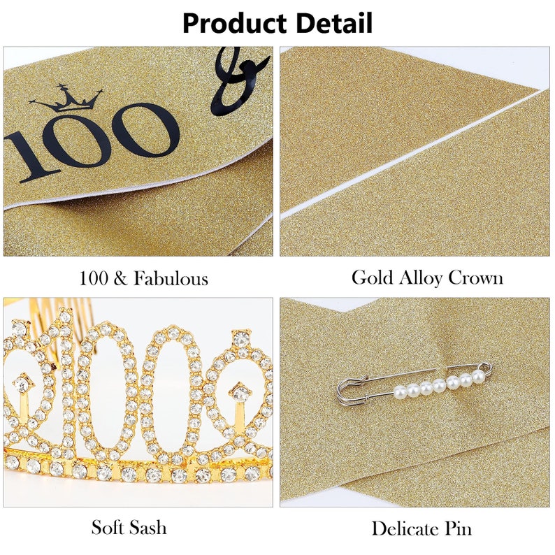 100th Birthday Sash and Tiara, Gold Tiara, 100th Birthday Gifts for ...