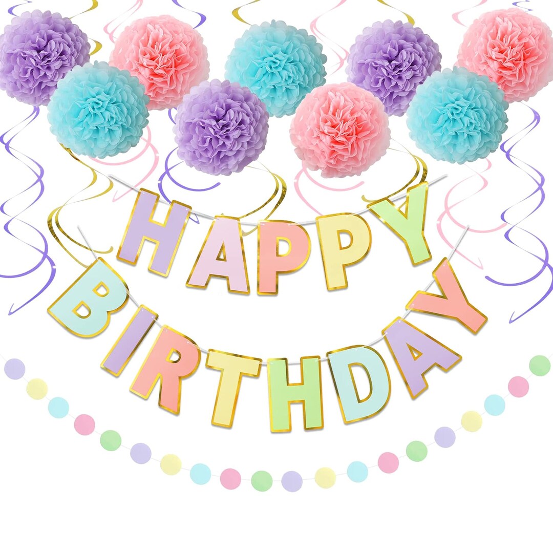 Pastel Birthday Decorations Pack of 20 Happy Birthday Banner, Tissue ...