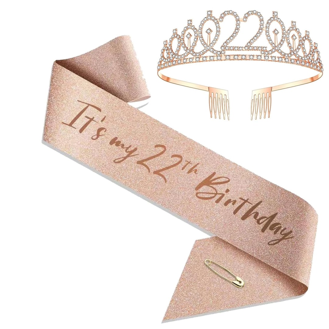 22th Birthday Sash and Tiara Rose Gold, 22th Birthday Decorations Women ...