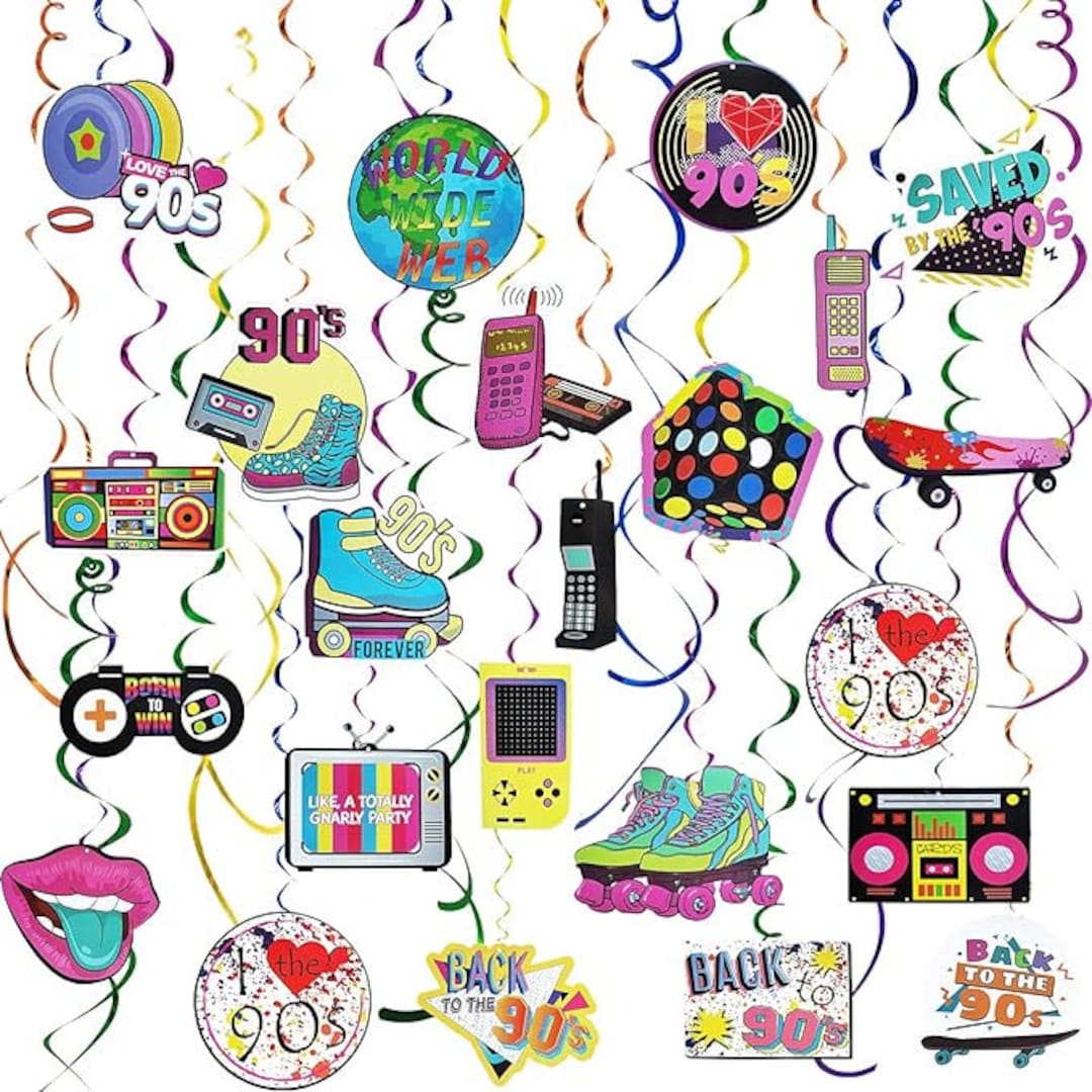 30 Pcs 90s Party Decorations Hanging Swirls for Adults Back to 1990's ...
