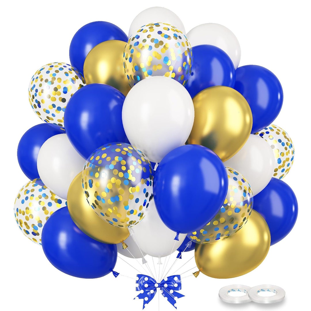 Royal Blue and Gold Balloons, 12 Inch Royal Blue Gold White and Confetti Blue Gold Balloon, 60 ...