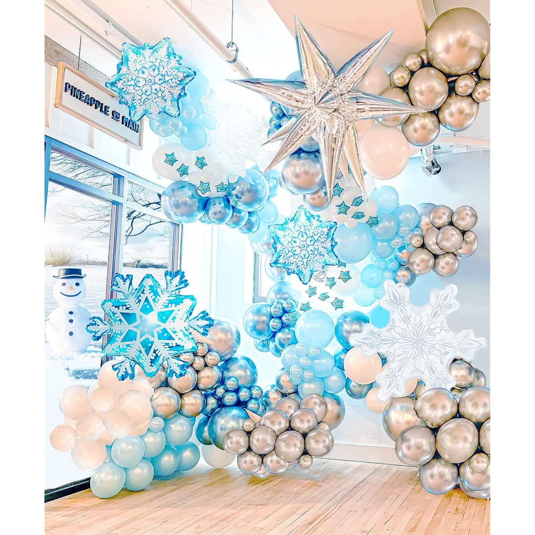 Winter Wonderland Balloon Garland Arch Kit 160 Pcs Large Snowflake ...