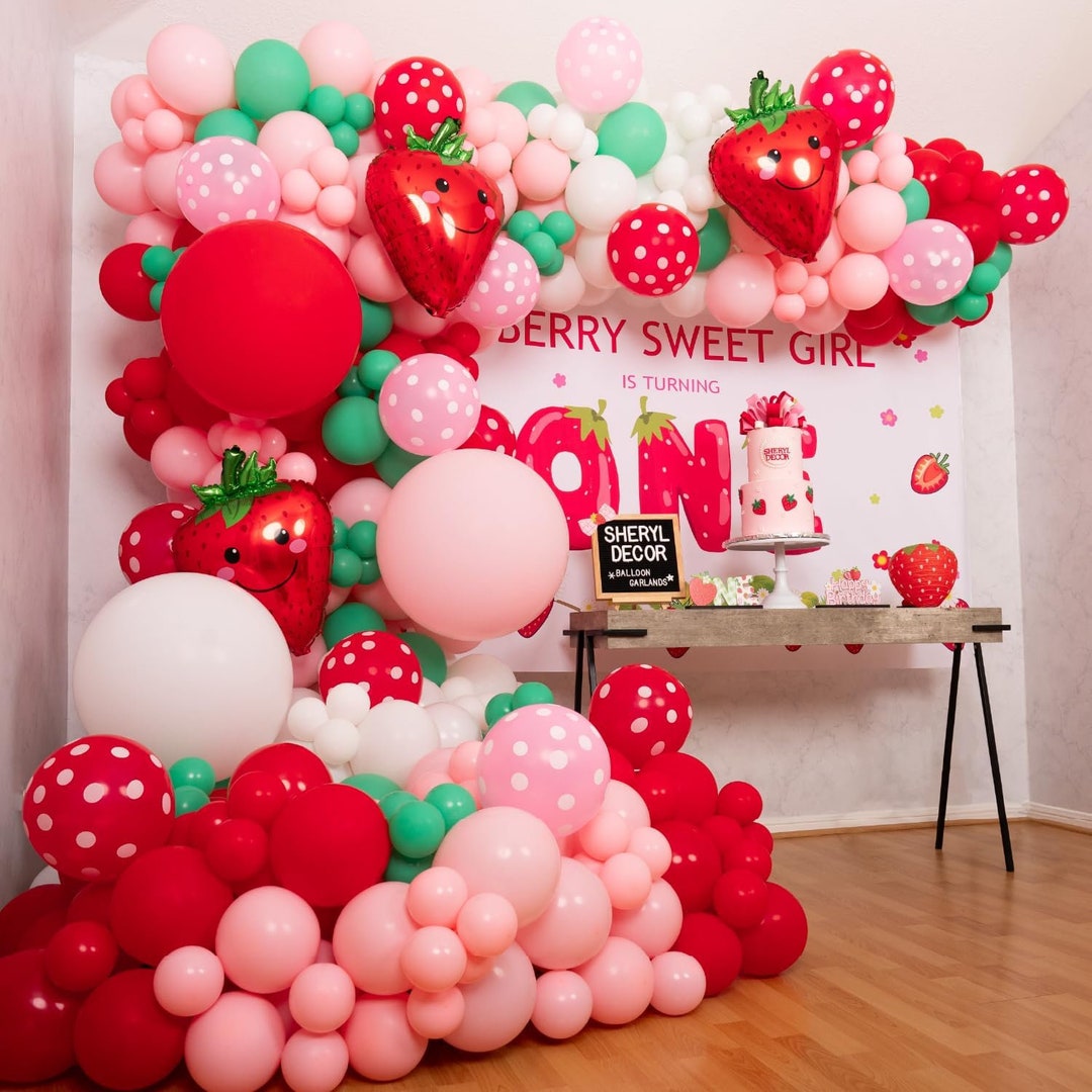 ALL-IN-1 Strawberry Balloon Arch Kit & Garland With BONUS Strawberry ...