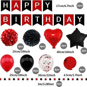 Birthday Decorations, Black and Red Birthday Party Decorations Happy ...