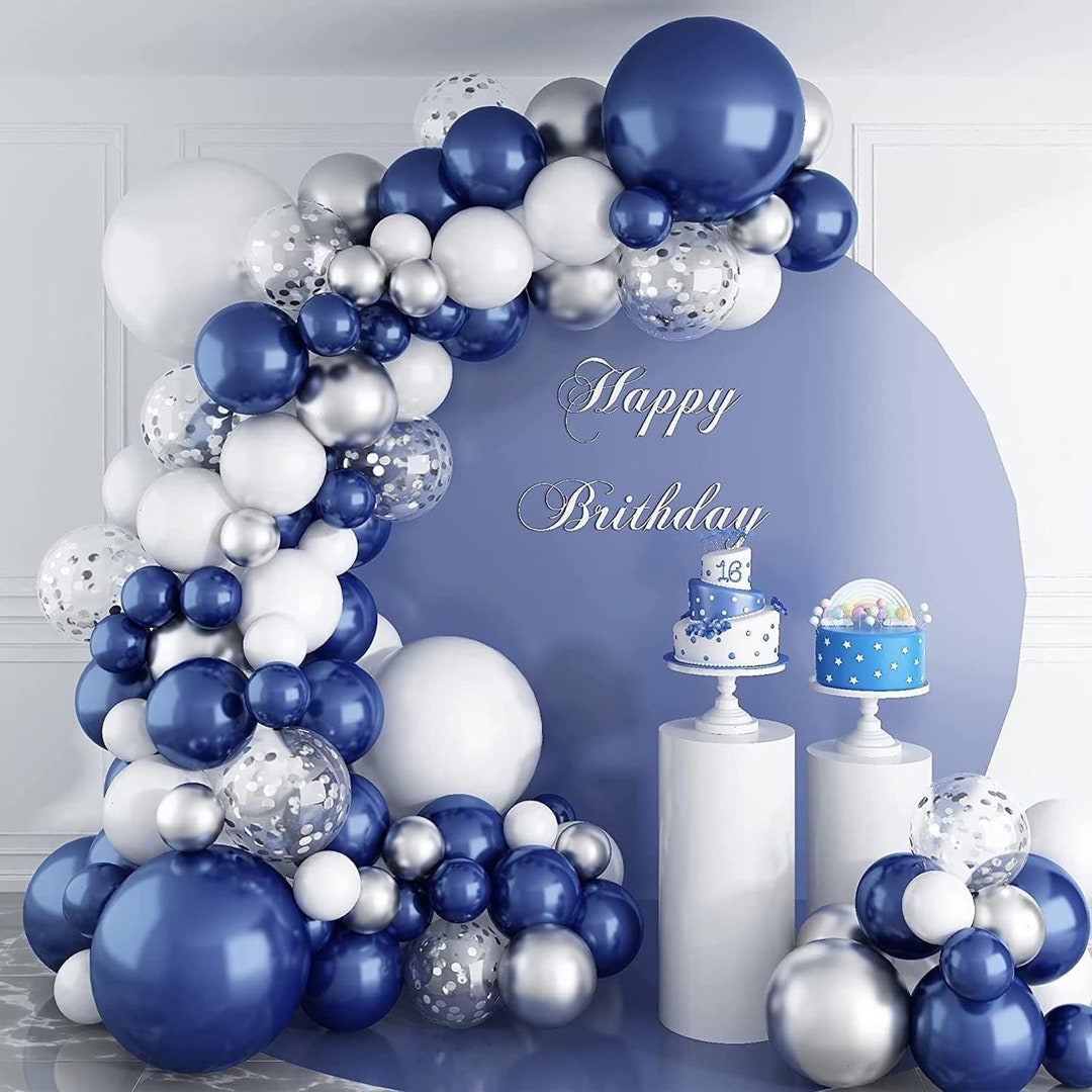 127pcs Blue Silver Balloons Garland Kit White Silver Confetti Balloons ...
