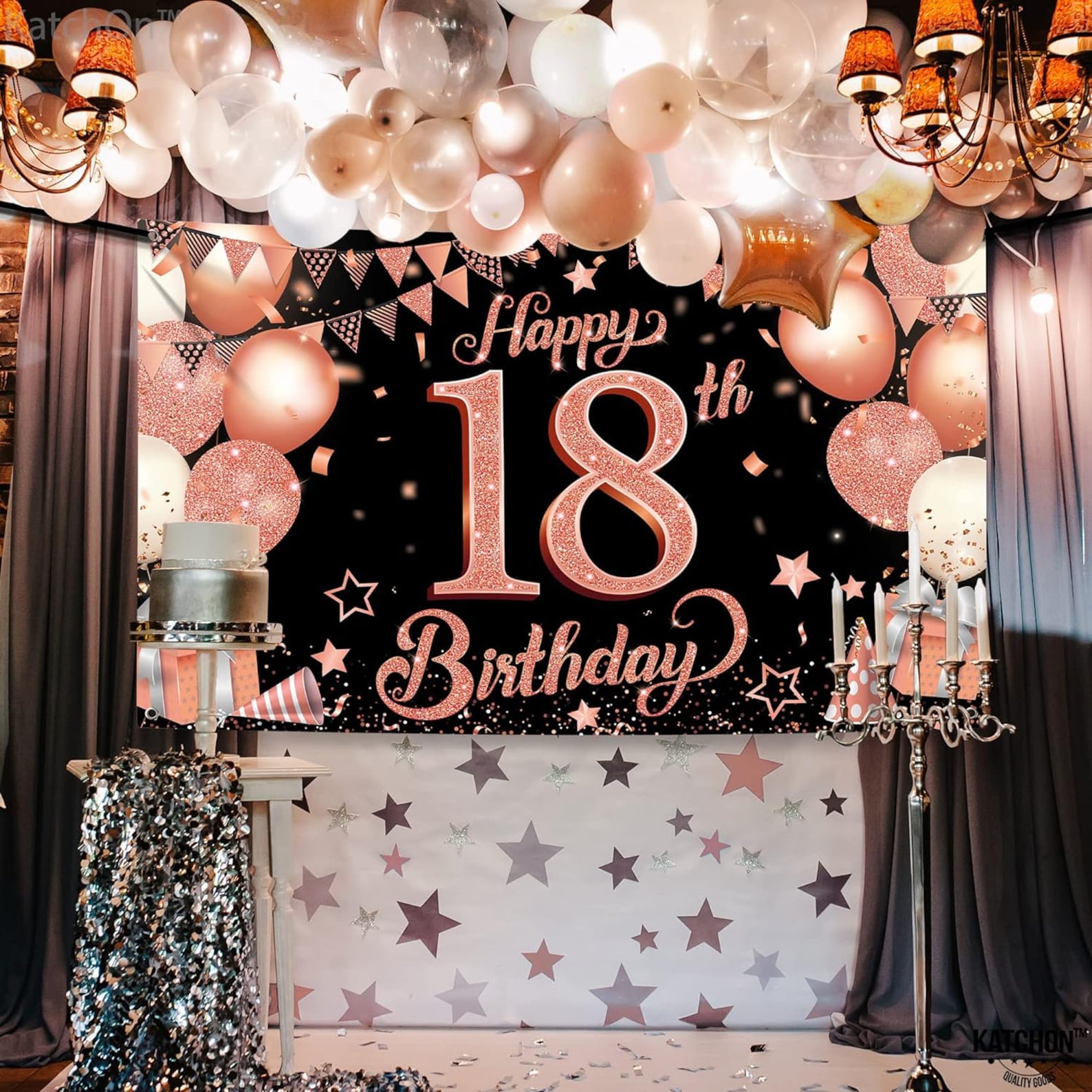 Rose Gold Happy 18th Birthday Banner Large, 72x44 Inch Rose Gold and ...