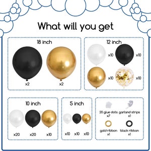 Black and Gold Balloon Garland Arch Kit, 124pcs Black White Metallic ...