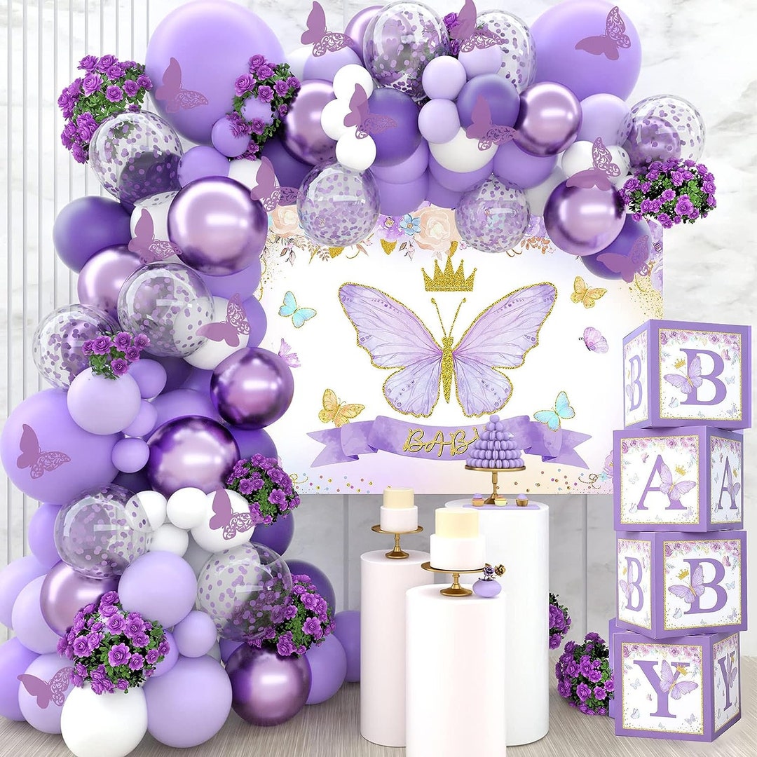 Purple Butterfly Baby Shower Decorations for Girlpurple Balloon Garland ...