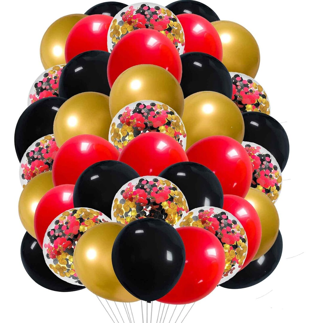 12 Inch Black Balloons Red Balloons and Chrome Metallic Gold Balloon ...