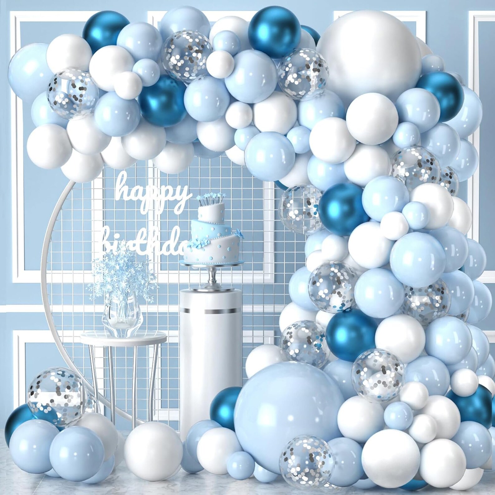 Blue Balloons Garland Arch Kit,136pcs Baby Blue White Silver Balloon Arch - Etsy