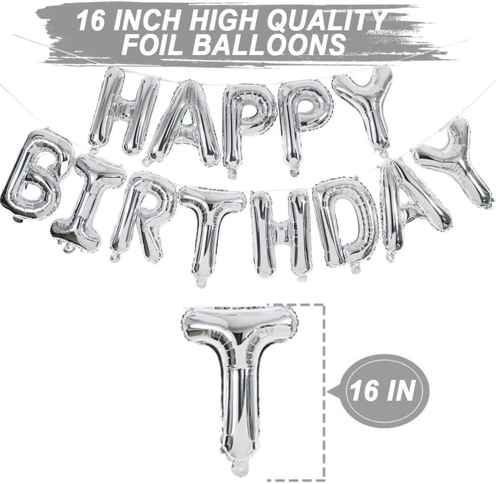 Silver Happy Birthday Balloons Banner White and Silver - Etsy