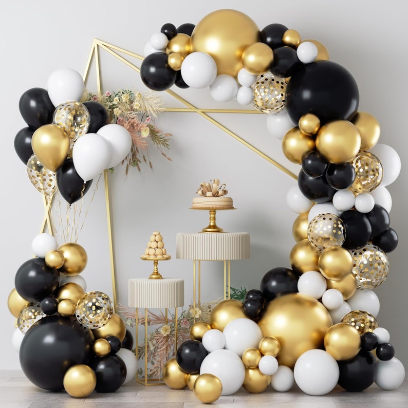 Black and Gold Balloon Garland Arch Kit, 124pcs Black White Metallic ...