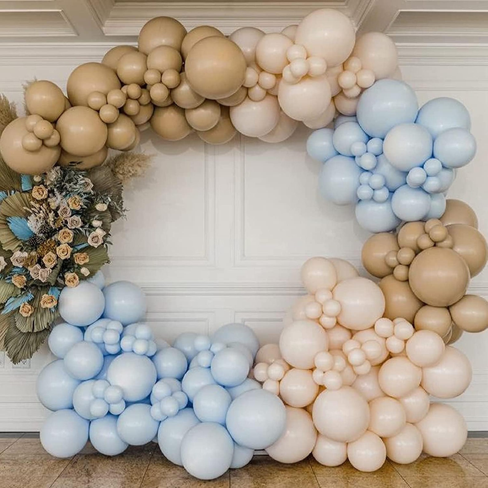 Brown and Blue Balloon Garland Double Stuffed Tan Light Blue Beige ...