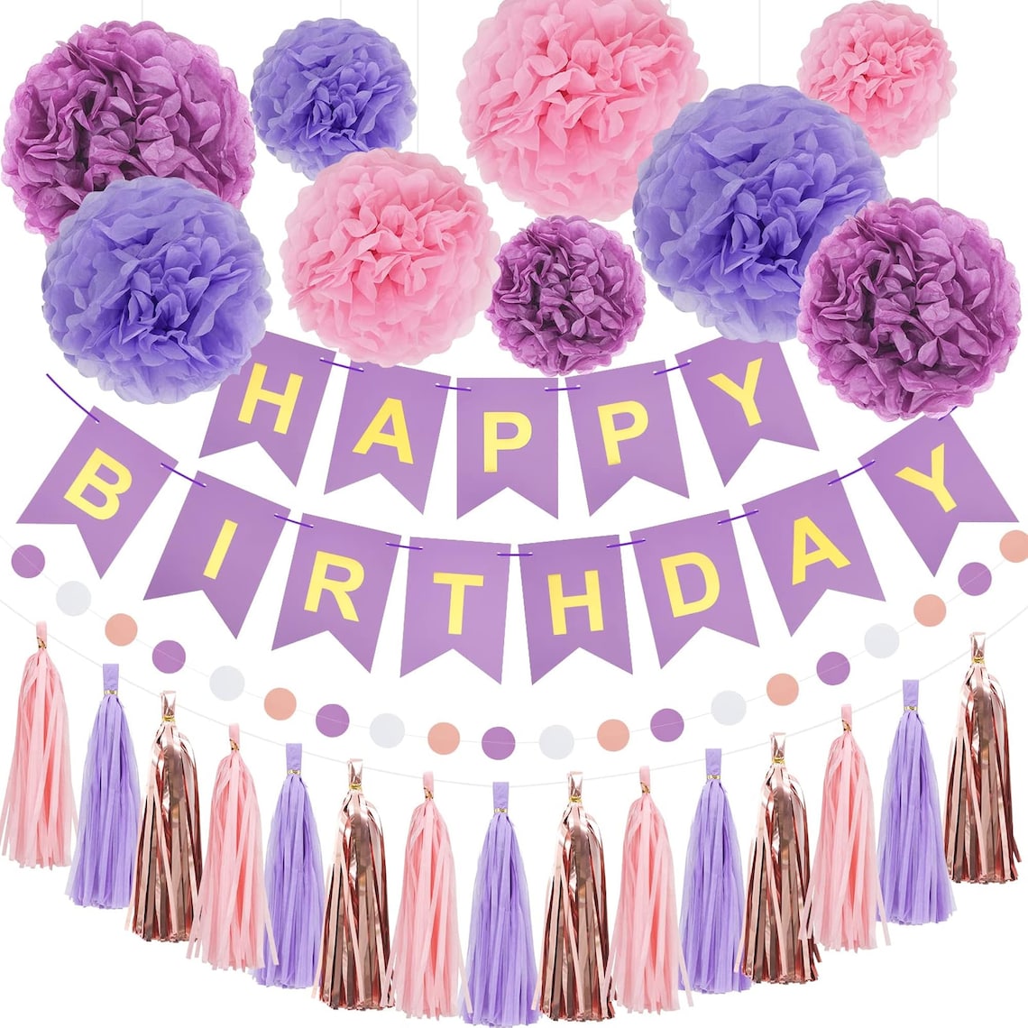 Purple Pink Birthday Party Decorations Set With Happy Birthday - Etsy