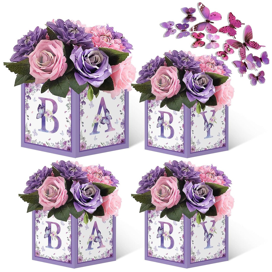 Purple Butterfly Floral Baby Shower Boxes Decorations 4 Baby Shower ...