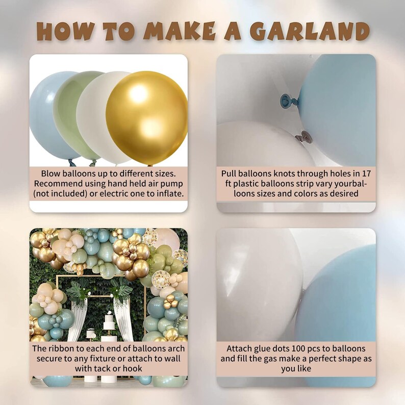 Sage Green Blue Balloons Garland Kit, 138pcs Dusty Blue Sand White and ...