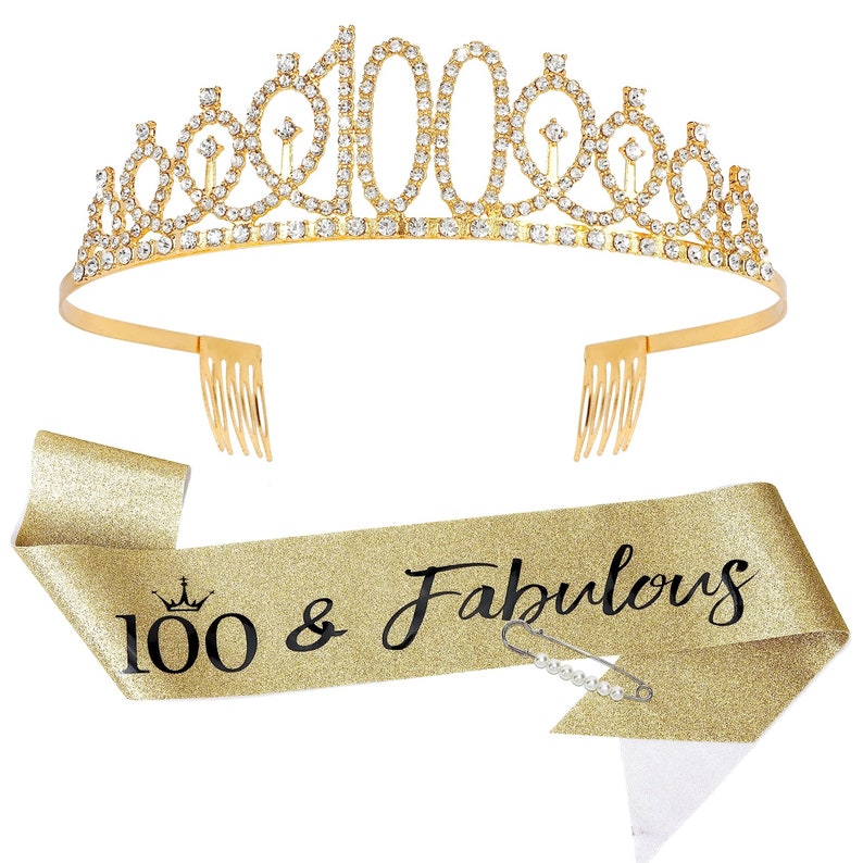 100th Birthday Sash and Tiara, Gold Tiara, 100th Birthday Gifts for ...