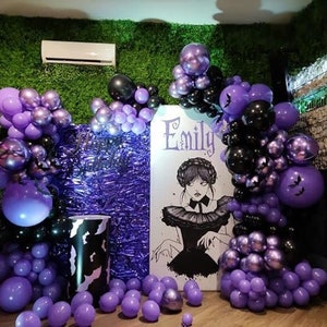 133pcs Wednesday Balloon Garland Arch Kit Black and Chrome Purple ...