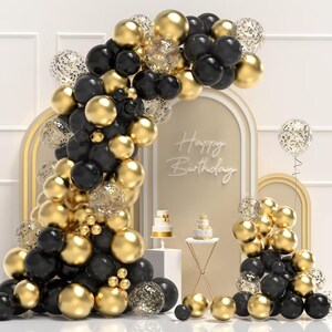 Black and Gold Balloons Arch Garland Kit, 100pcs Black Gold Confetti ...