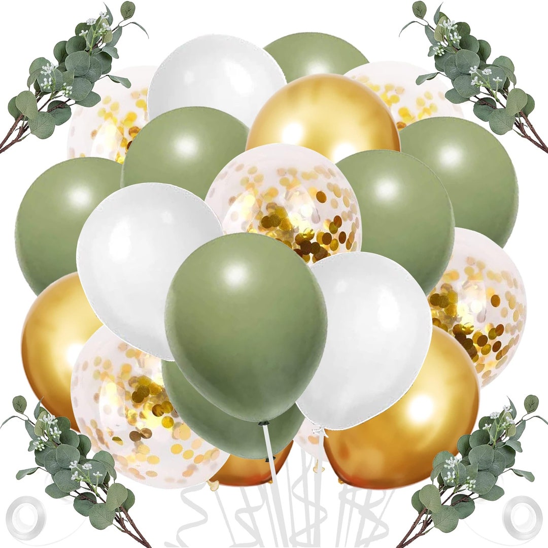 60 Pcs White Sage Green Balloons Latex Balloons With Artificial ...