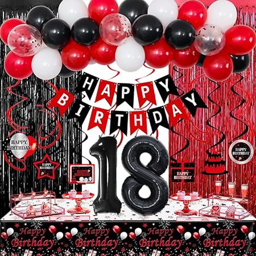 18th Birthday Decorations, Red & Black Happy 18th Birthday Balloons ...