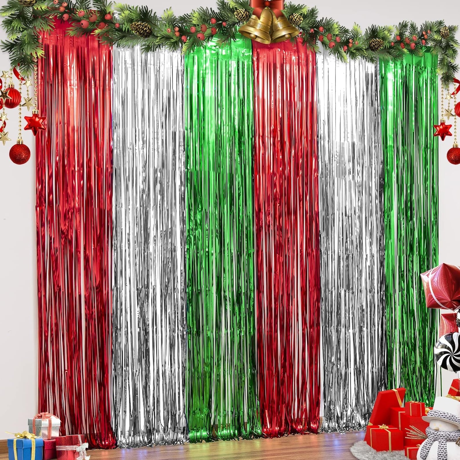 3 Pack Christmas Foil Fringe Curtains Christmas Party Decoration 3.3 X ...