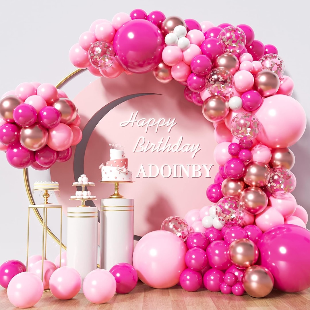 Pink Balloons Arch Kit, 160pcs Hot Pink Balloon Garland Kit Metallic ...