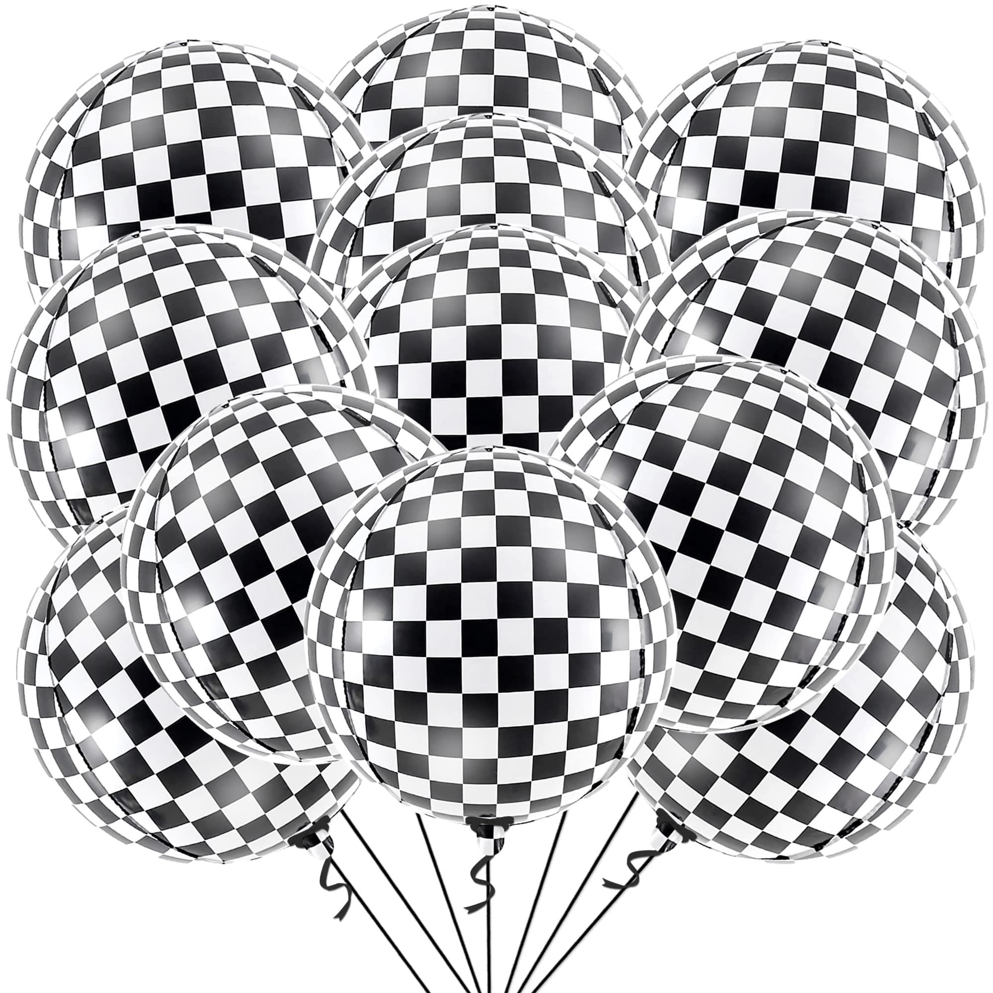 Black and White Checkered Balloons 22 Inch, Pack of 12 4D Sphere Race ...