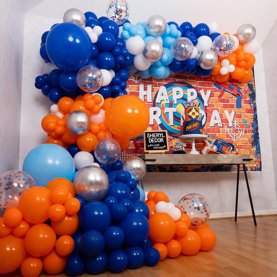 ALL-IN-1 Blue and Orange White Balloons Arch Kit & Garland Small and ...