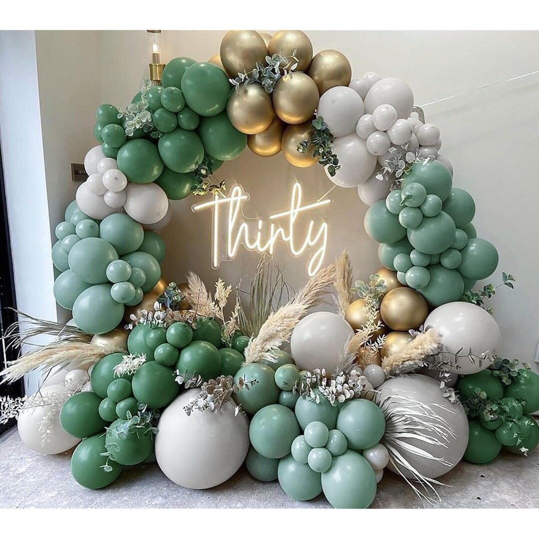 Dusty Green Gold Balloon Garland Double Stuffed Sage Green White Metallic Gold Balloon Arch Kit ...