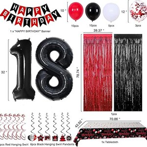 18th Birthday Decorations, Red & Black Happy 18th Birthday Balloons ...