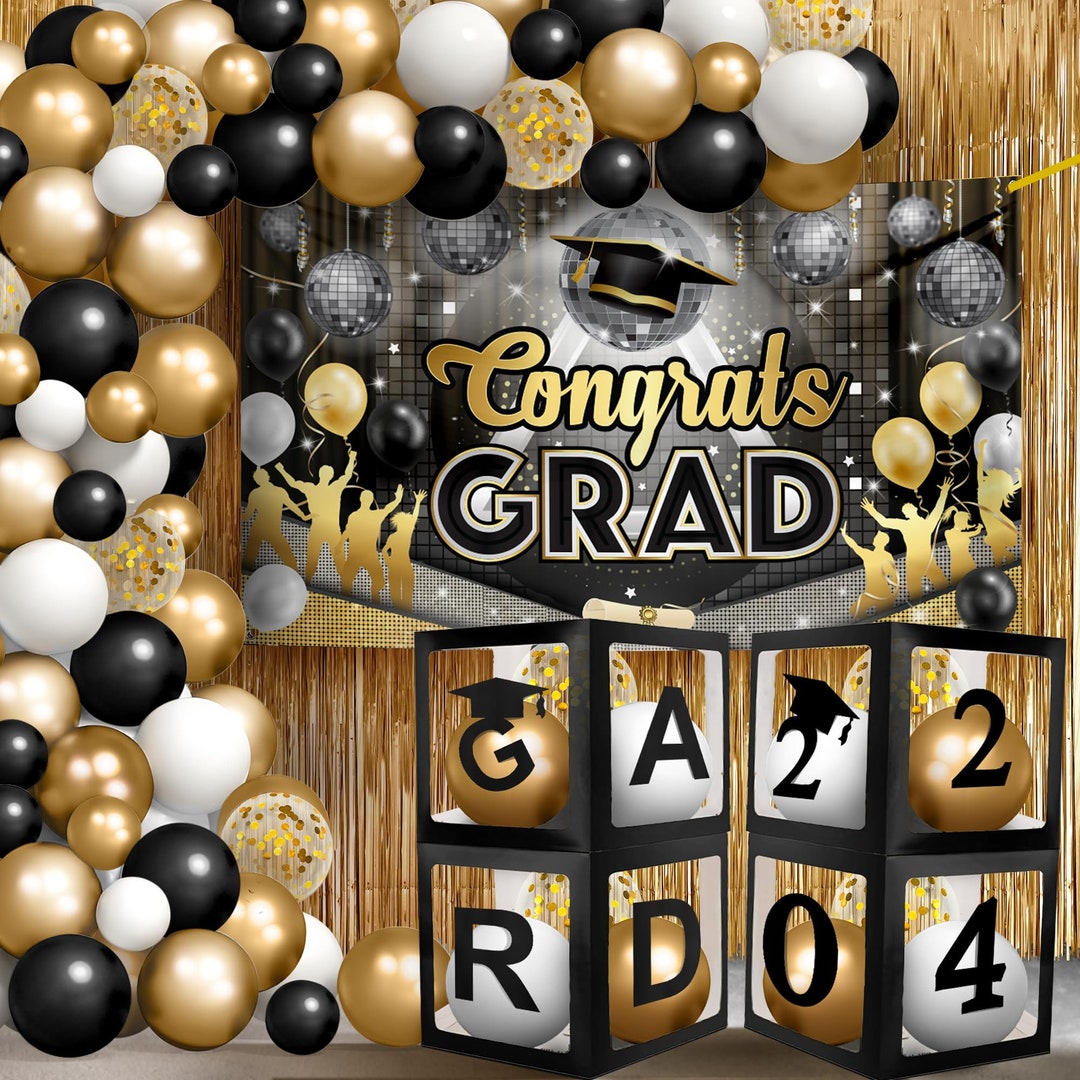 Black and Gold Graduation Decorations Class of 2024 Huge, Pack of 77 ...