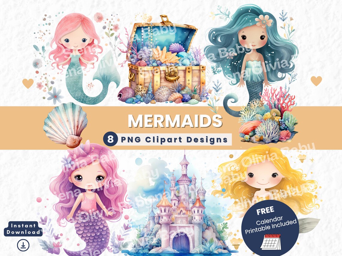 Mermaid Clipart Bundle, Mermaid PNG, Little Mermaid PNG, Mermaid ...